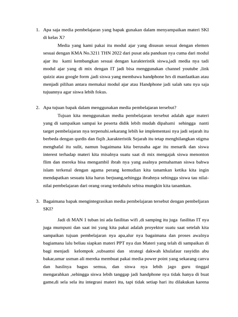 Hasil Wawancara Man 1 Tuban - Salinan | PDF