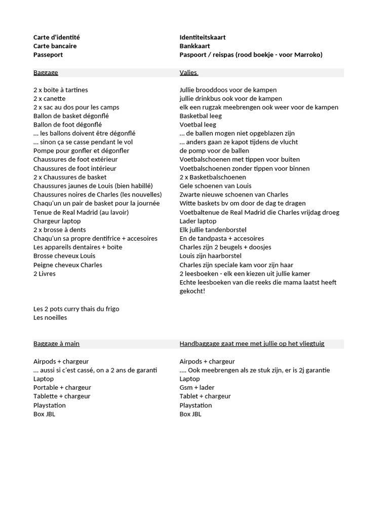 Liste Voyage | PDF