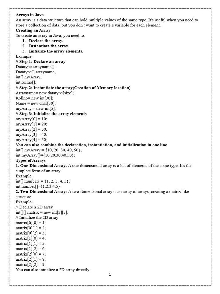 Arrays in Java | PDF