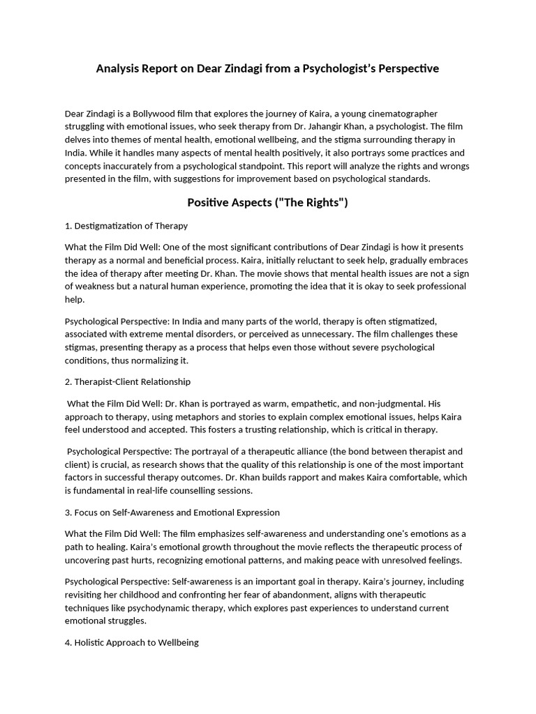 Analysis Report On Dear Zindagi From A Psychologist | PDF ...