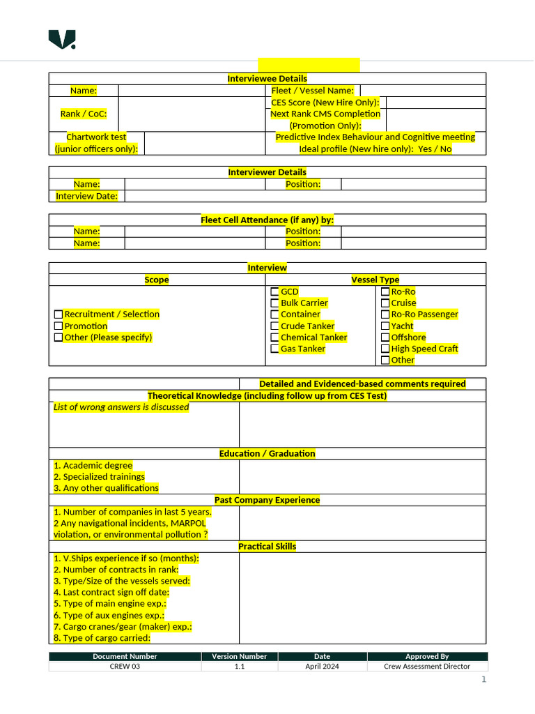 Crew 03 - Seafarer Interview Form | PDF