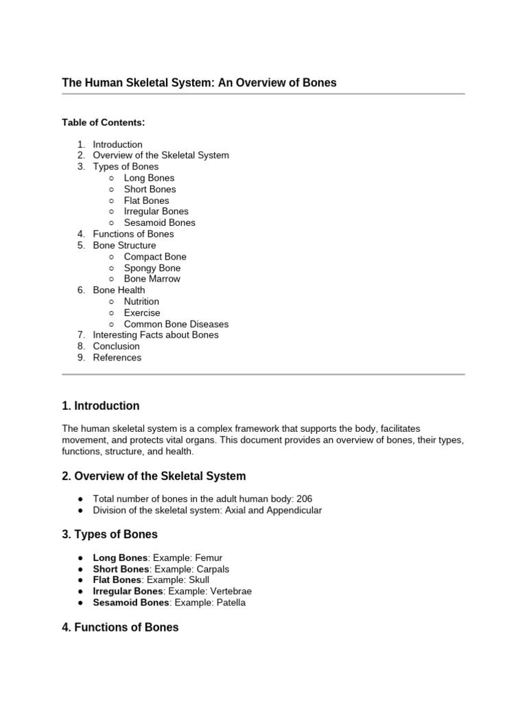 The Human Skeletal System - An Overview of Bones | PDF