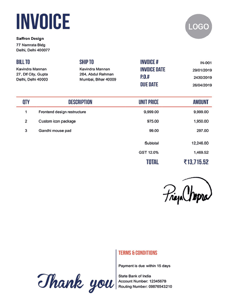 Invoice Template in Neat 750px | PDF