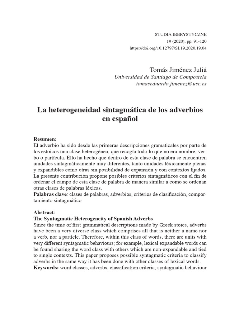 La Heterogeneidad Sintagmática de Los Adverbios en Español | PDF
