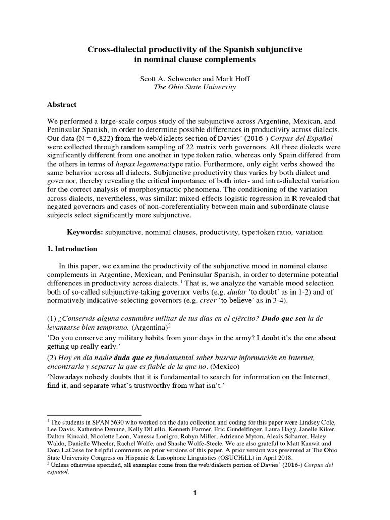 Cross-Dialectal Productivity of The Spanish Subjunctive in Nominal ...