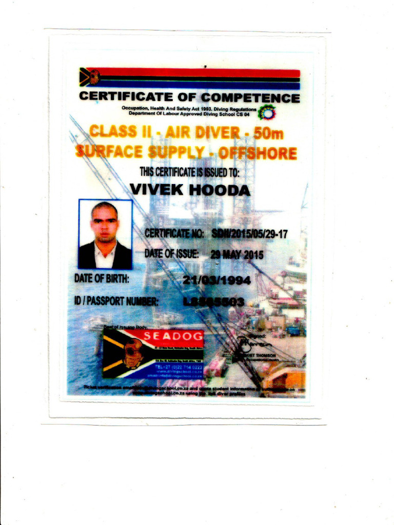 Air Diver Certificate | PDF