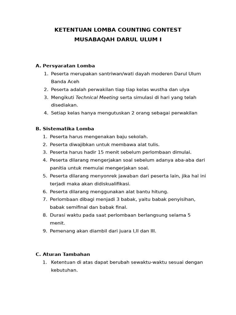 Ketentuan Lomba Counting Contest | PDF