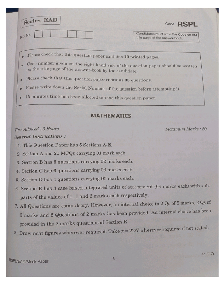 sample paper maths | PDF