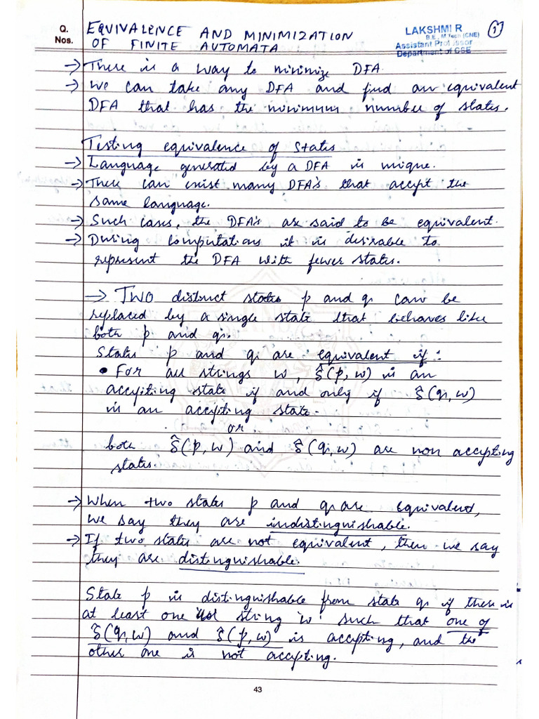 Minimizaion of DFA RNSIT | PDF
