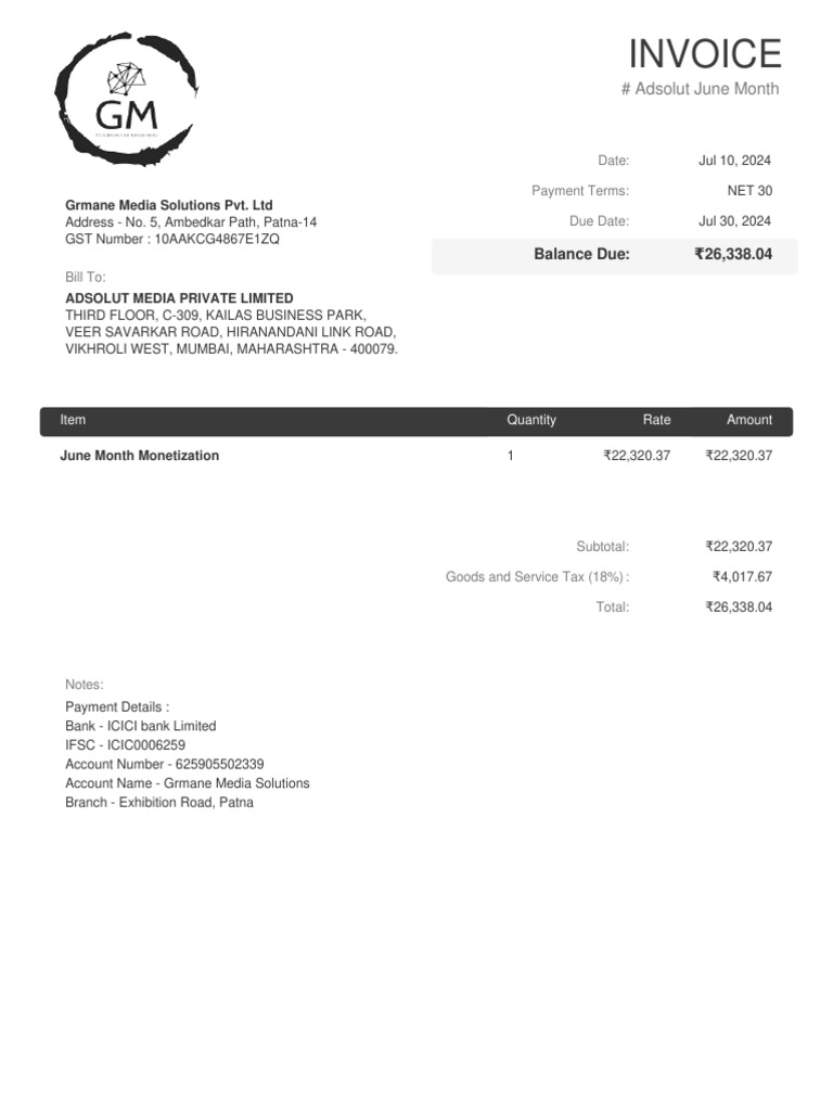 Invoice Adsolut June Month | PDF