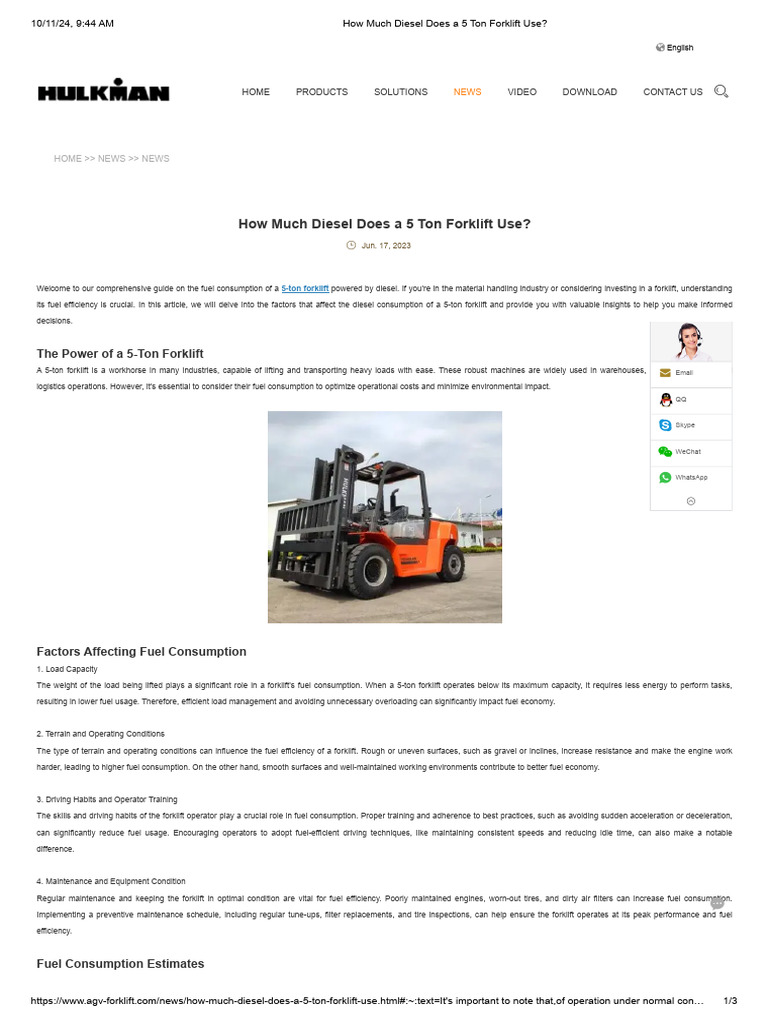 How Much Diesel Does A 5 Ton Forklift Use | PDF