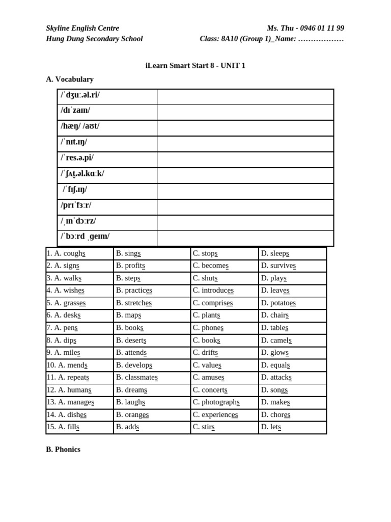 Vocabulary Test - Unit 1 | PDF