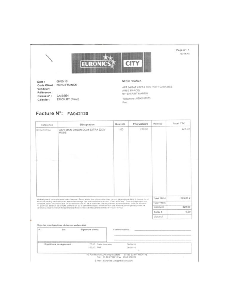 Facture Aspirateur Dyson | PDF