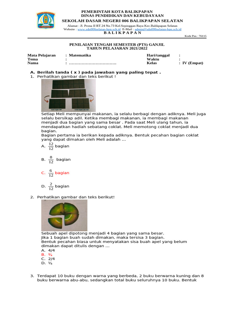 SOAL Matematika PTS KELAS 4 | PDF