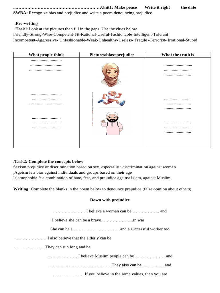 Unit1 Make Peace Write It Right Prejudice | PDF