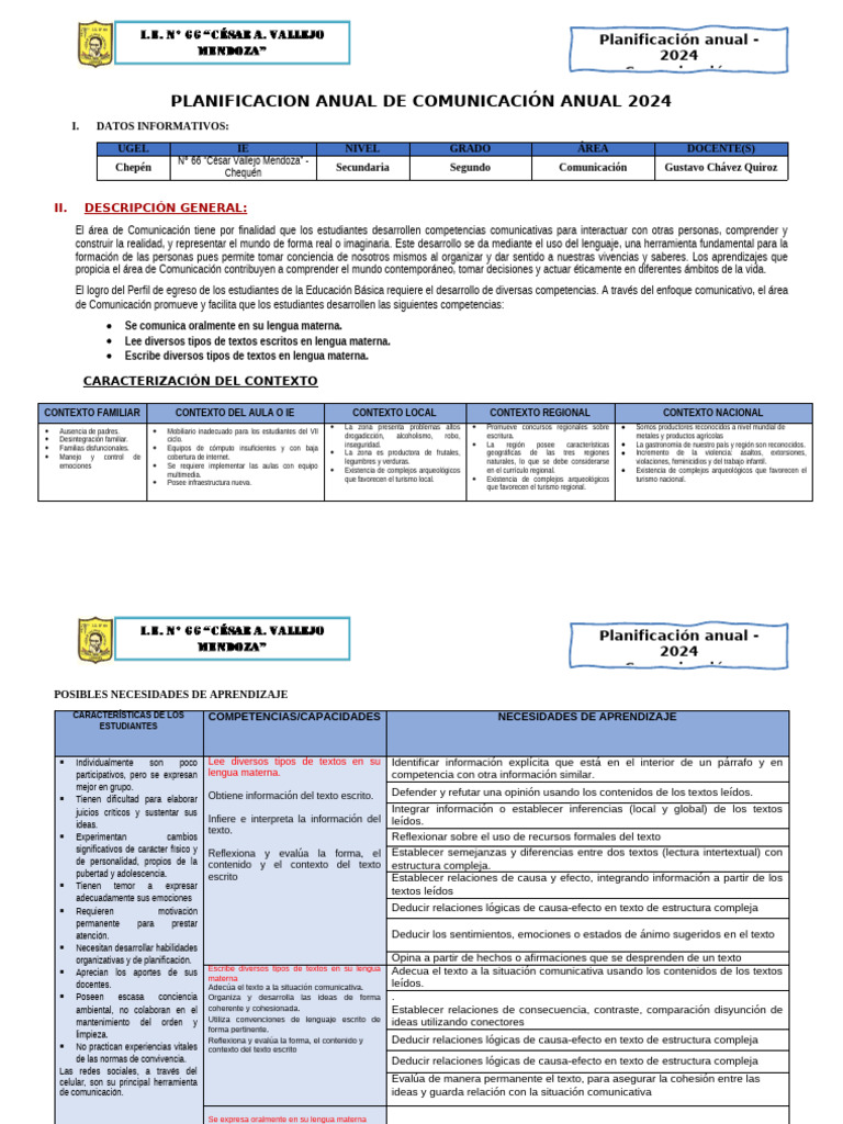Plan Anual Segundo Grado 2024 | PDF