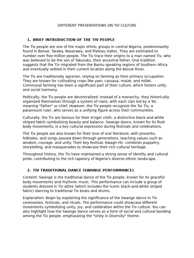 Assembly Presentations On Tiv Culture | PDF