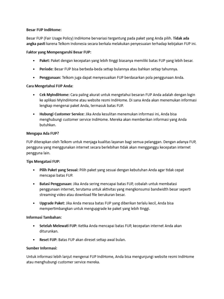 Besar FUP IndiHome | PDF