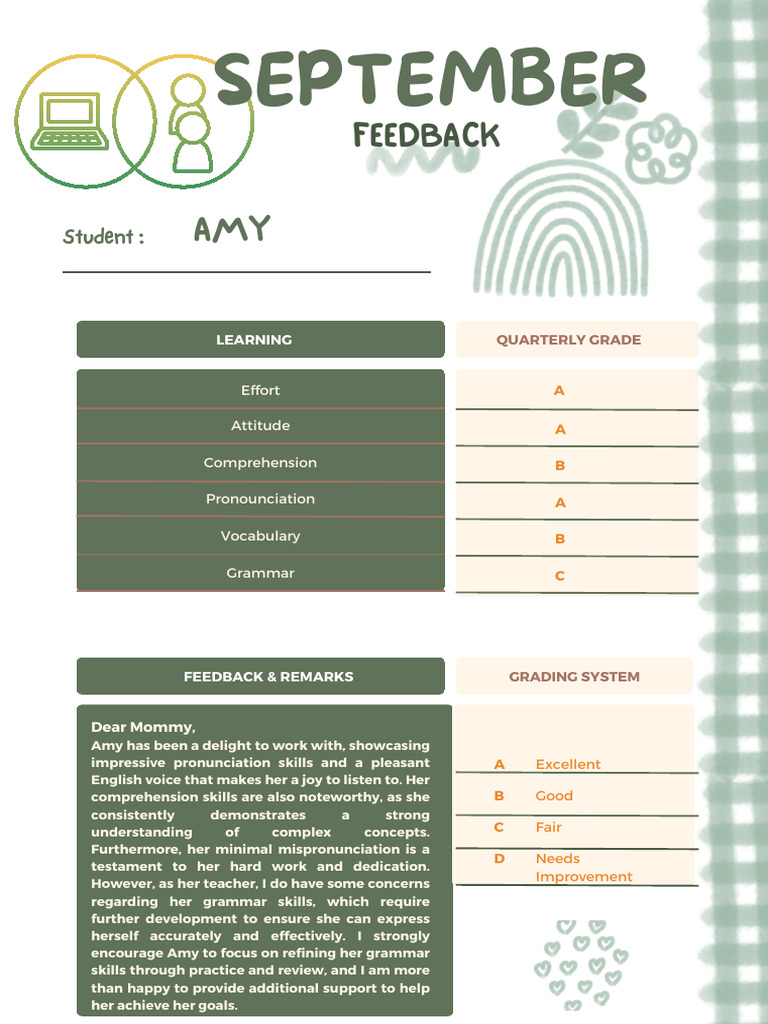 Sept. Monthly Feedback - Amy | PDF