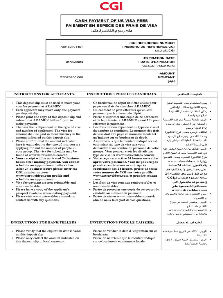 Apply For A U.S. Visa Receipt For Payment | PDF