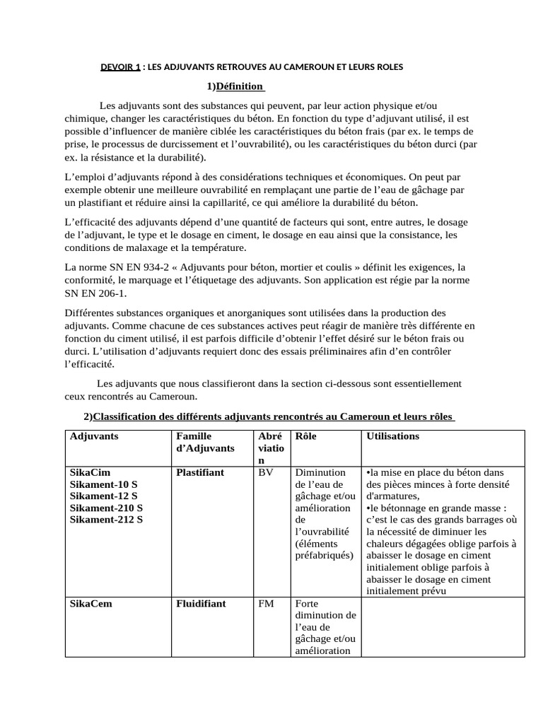 DEVOIR 1 Adjuvants | PDF