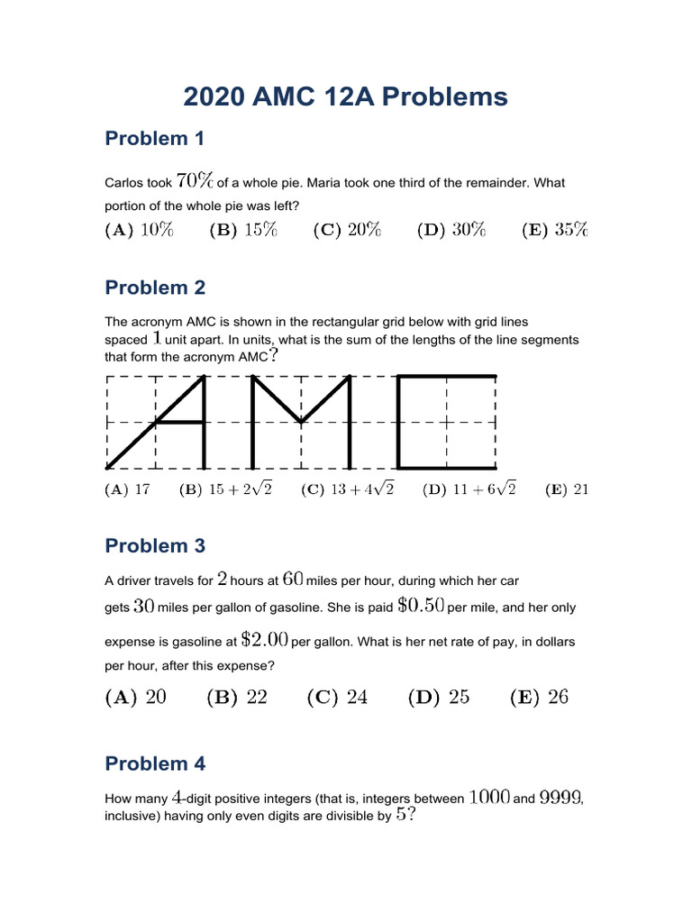 2020 AMC 12A Problems | PDF
