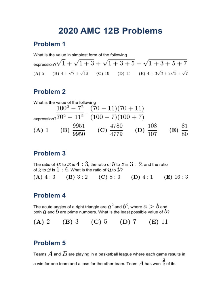 2020 AMC 12B Problems | PDF