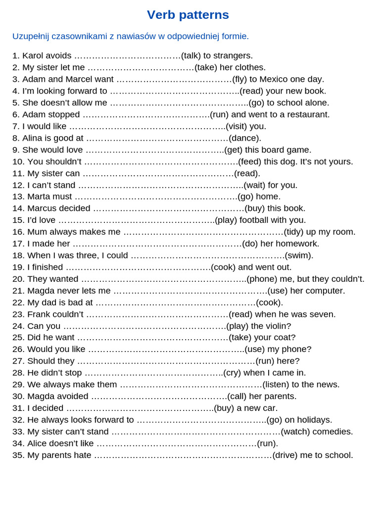 Verb Patterns English Class B1 | PDF