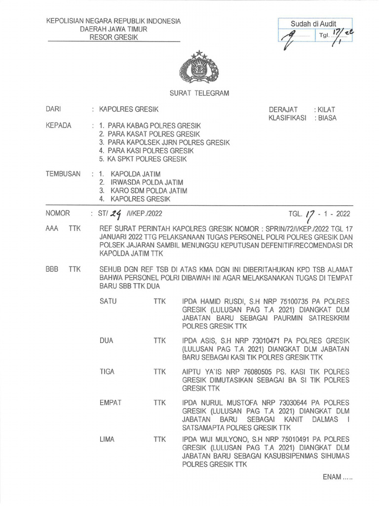 ST-24 TGL 17-1-2022 TTG Pengangkatan Dan Pemberhentian DLM Jabatan Pa | PDF