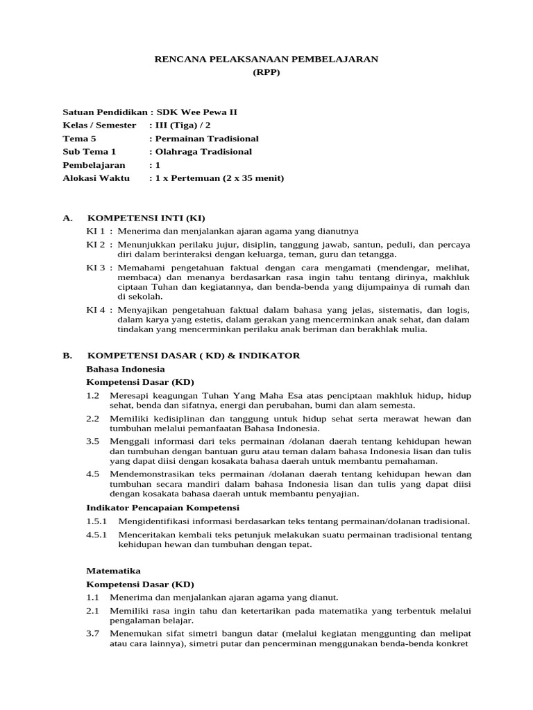 Rencana Pelaksanaan Pembelajaran | PDF