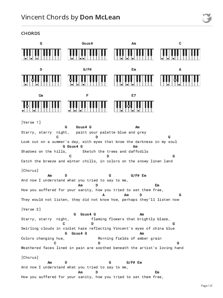 Vincent Chords by Don McLean | PDF