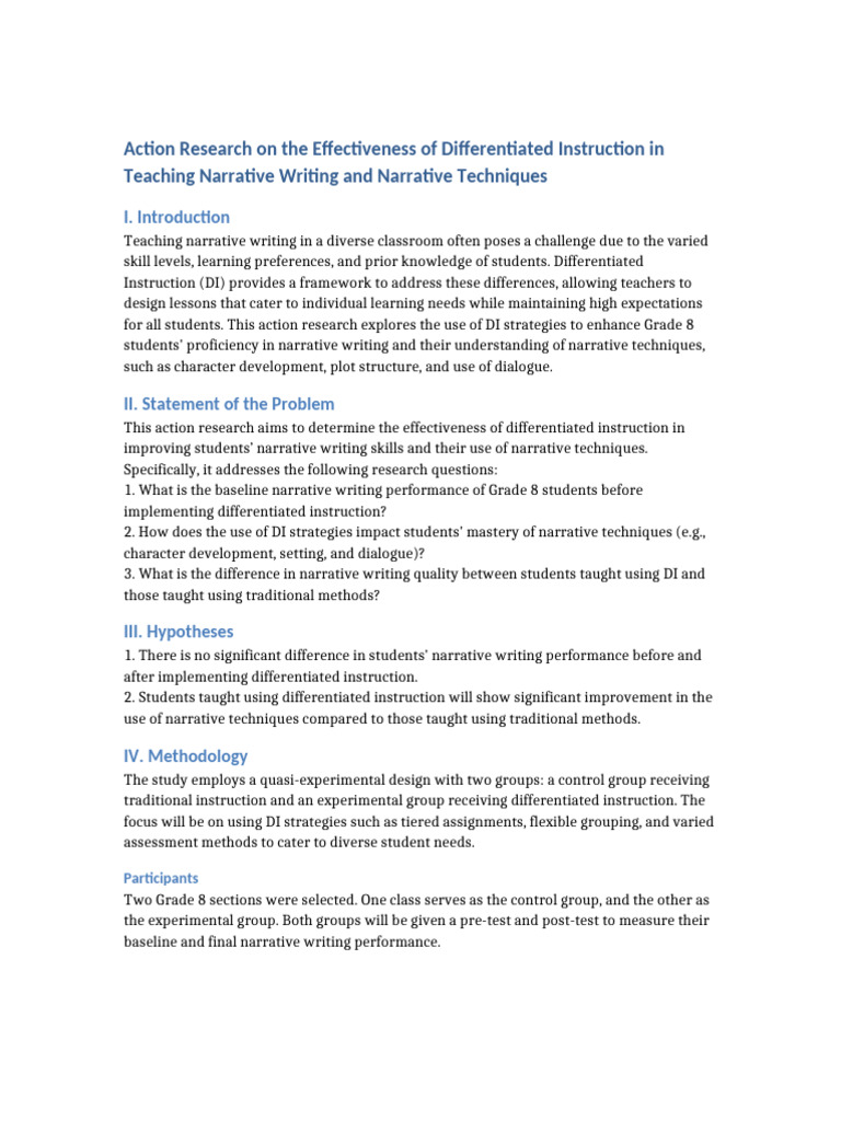 Narrative Writing DI Action Research | PDF