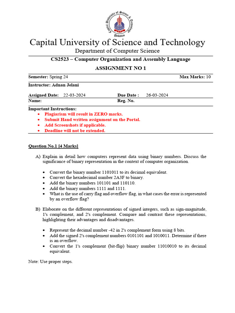 Assignment COAL 1 | PDF