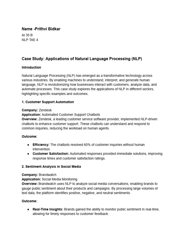 Case Study - Applications of Natural Language Processing (NLP) | PDF