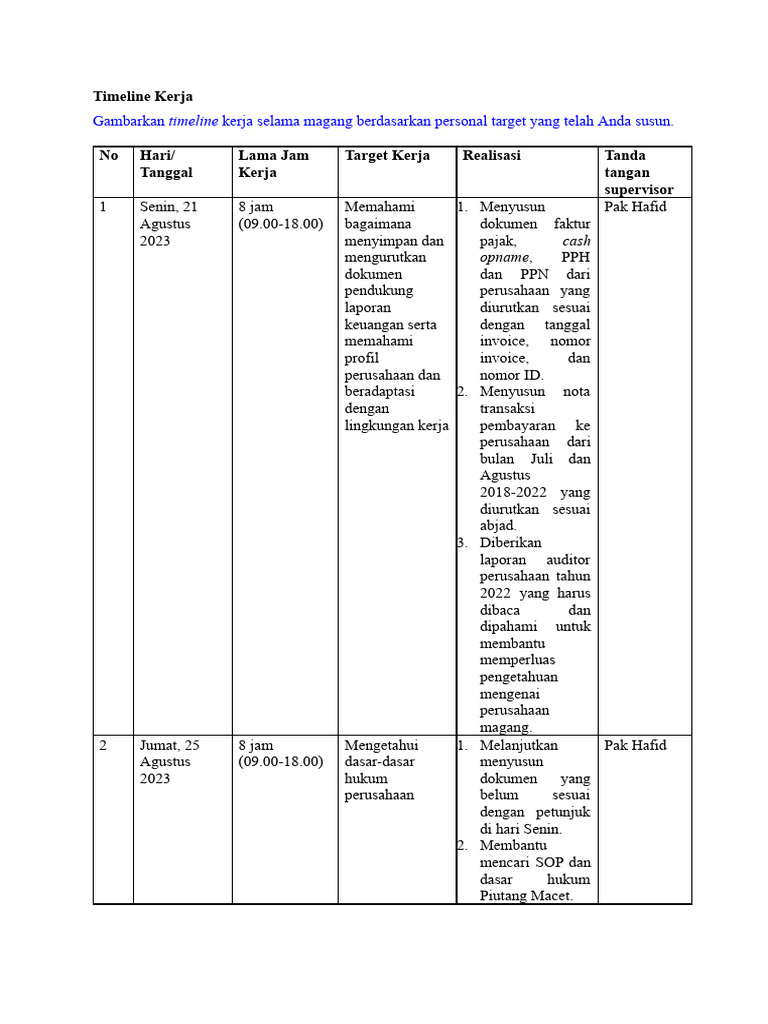 TimeLine Kerja Magang.docx | PDF