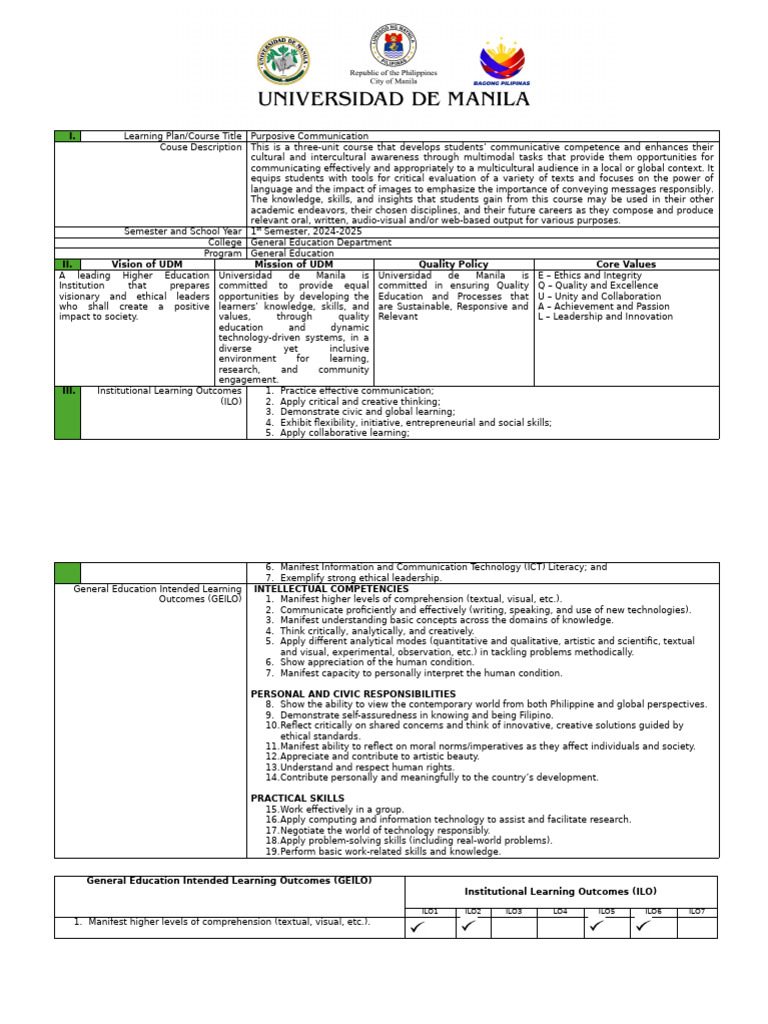 Purposive Communication SYLLABUS | PDF