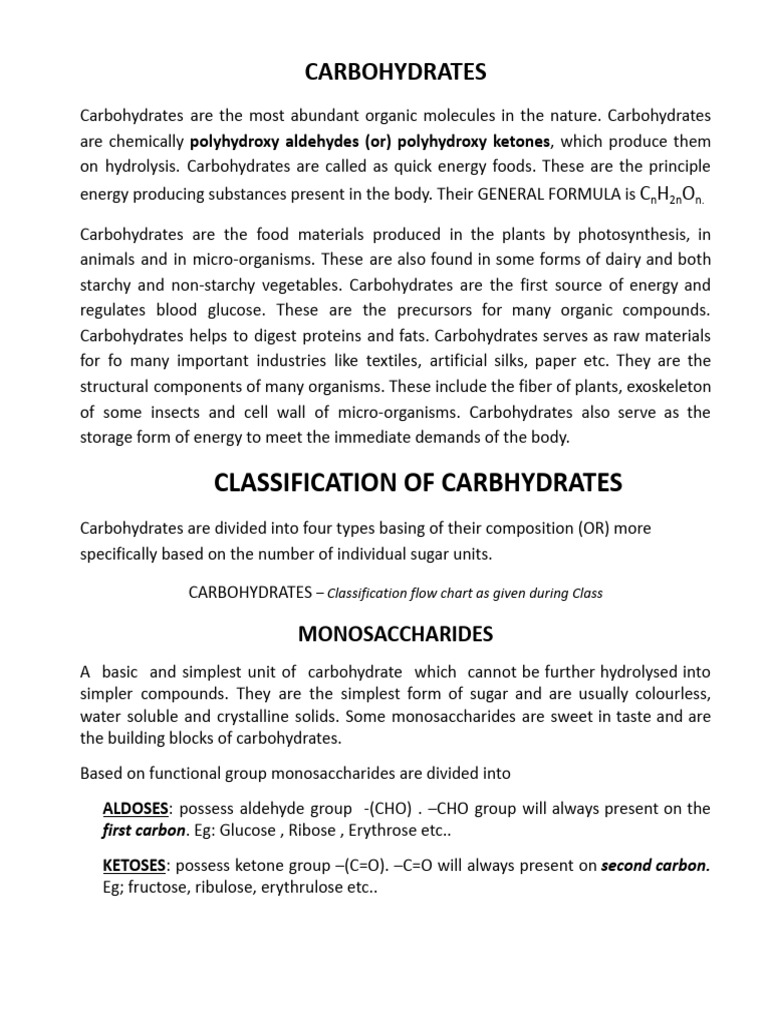 1.1 Carbohydrates Classification | PDF