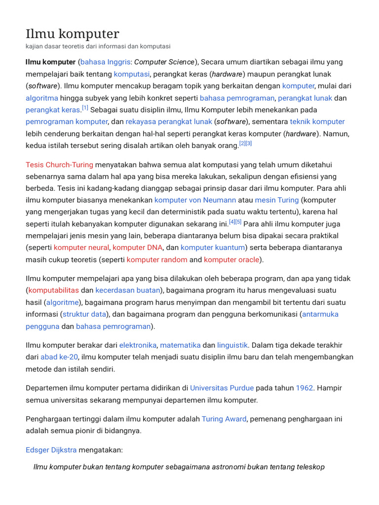 Ilmu Komputer - Wikipedia Bahasa Indonesia, Ensiklopedia Bebas | PDF