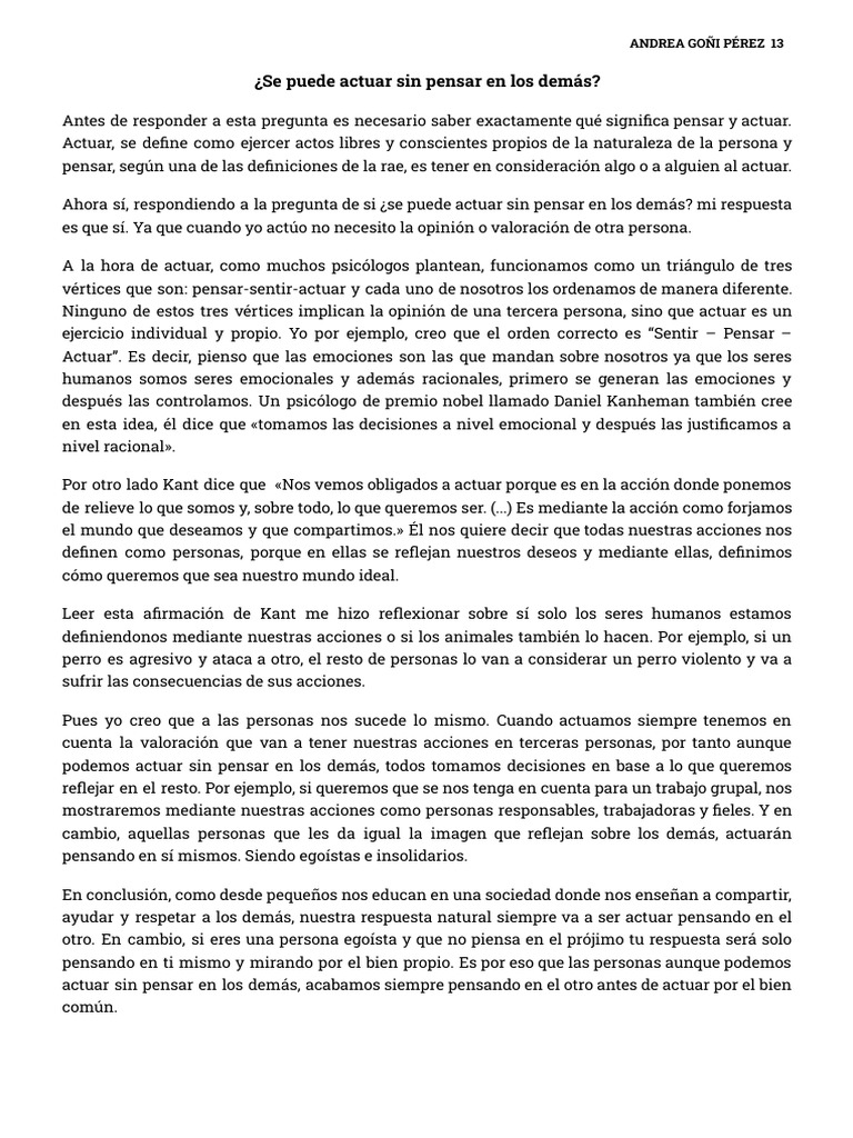 ¿Se Puede Actuar Sin Pensar en Los Demás | PDF