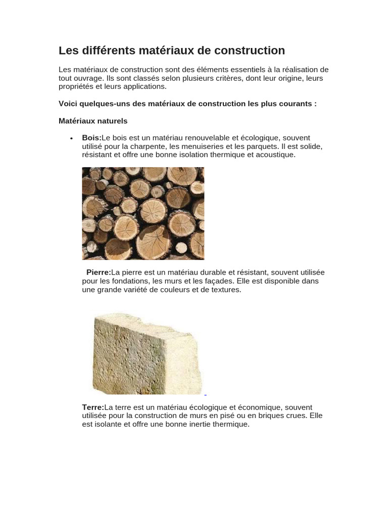 Les Différents Matériaux de Construction | PDF
