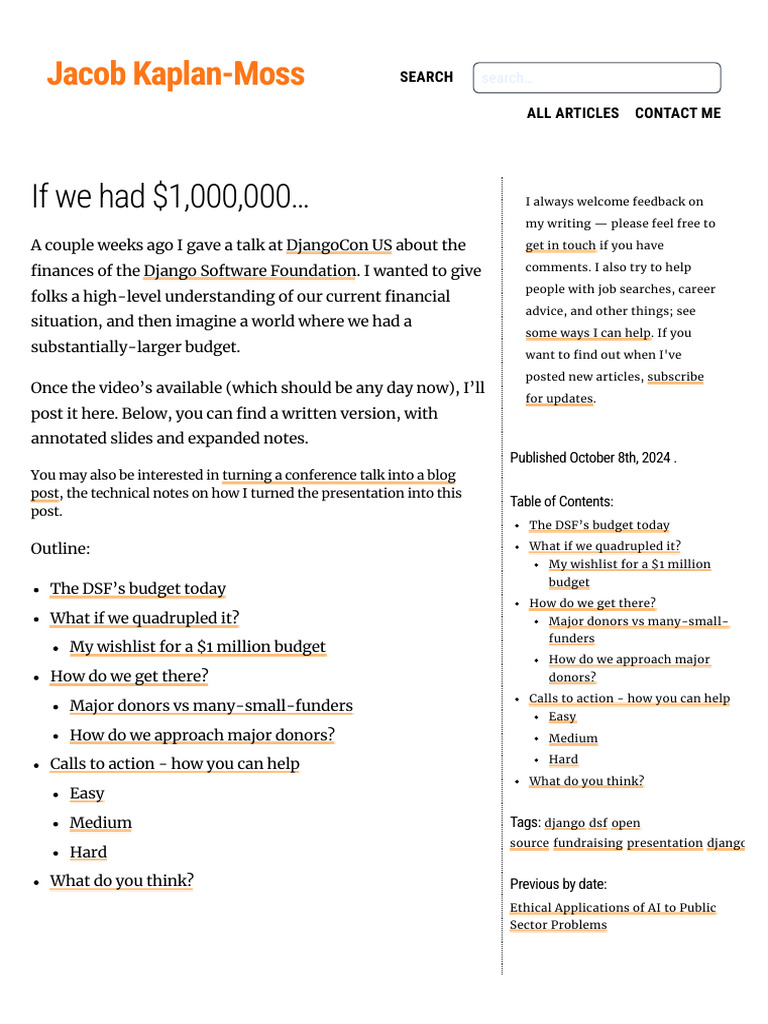 If We Had $1,000,000 - Jacob Kaplan-Moss | PDF