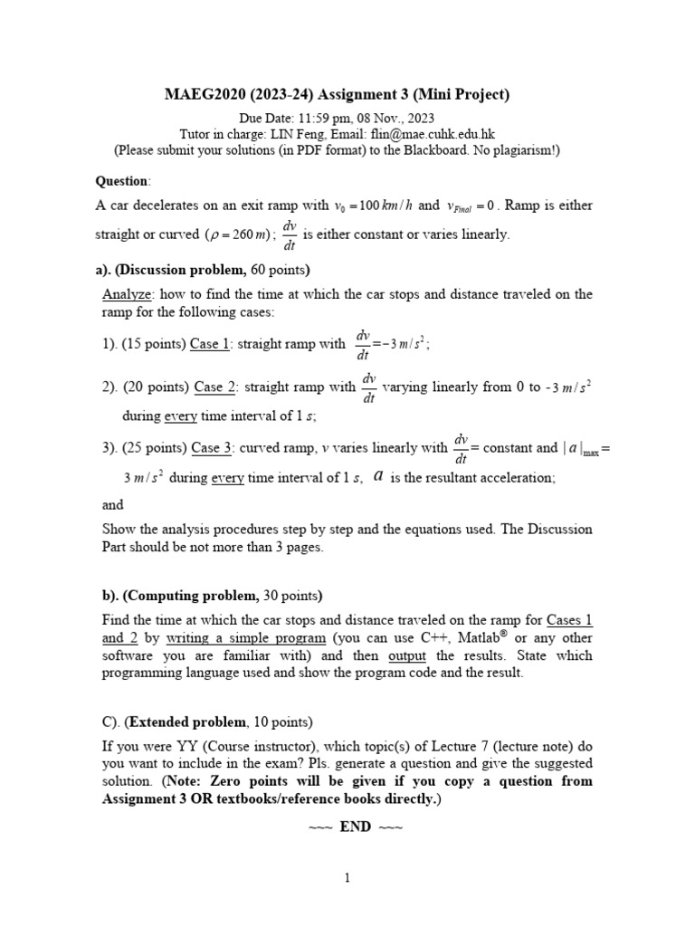 CUHK MAEG2020 Engineering Mechanics Assignment 3 (2023-24) | PDF