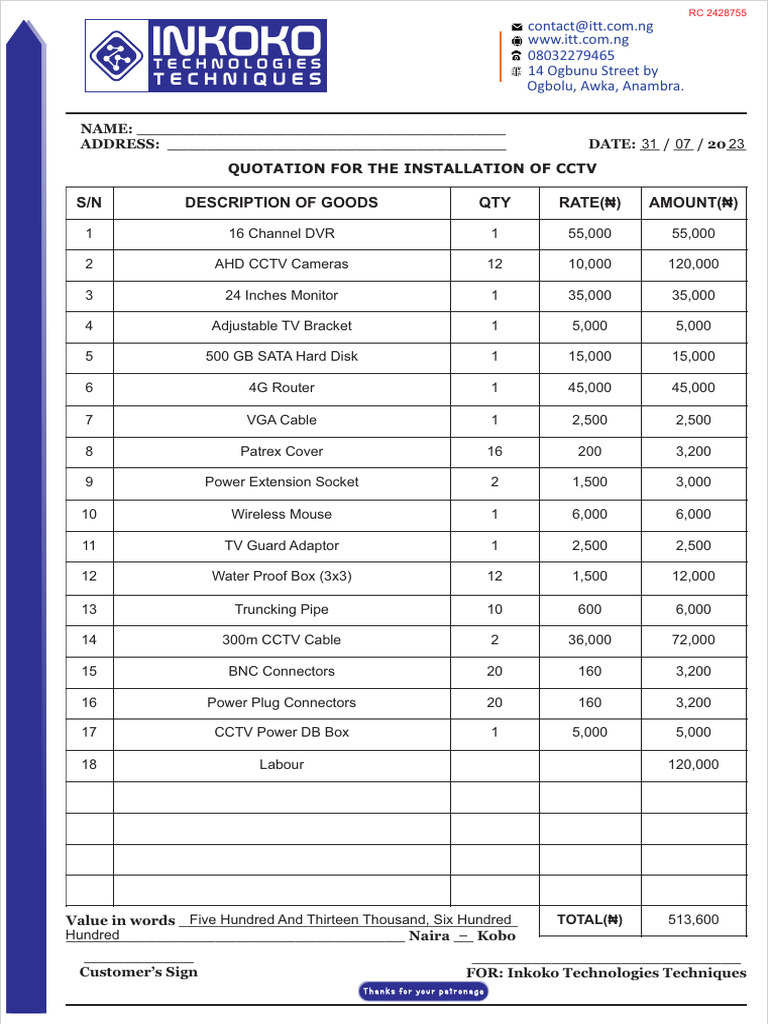 hp cctv quotation | PDF