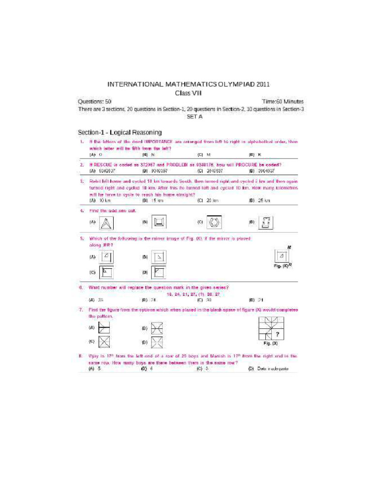 IMO Class 7 Paper 2011 | PDF