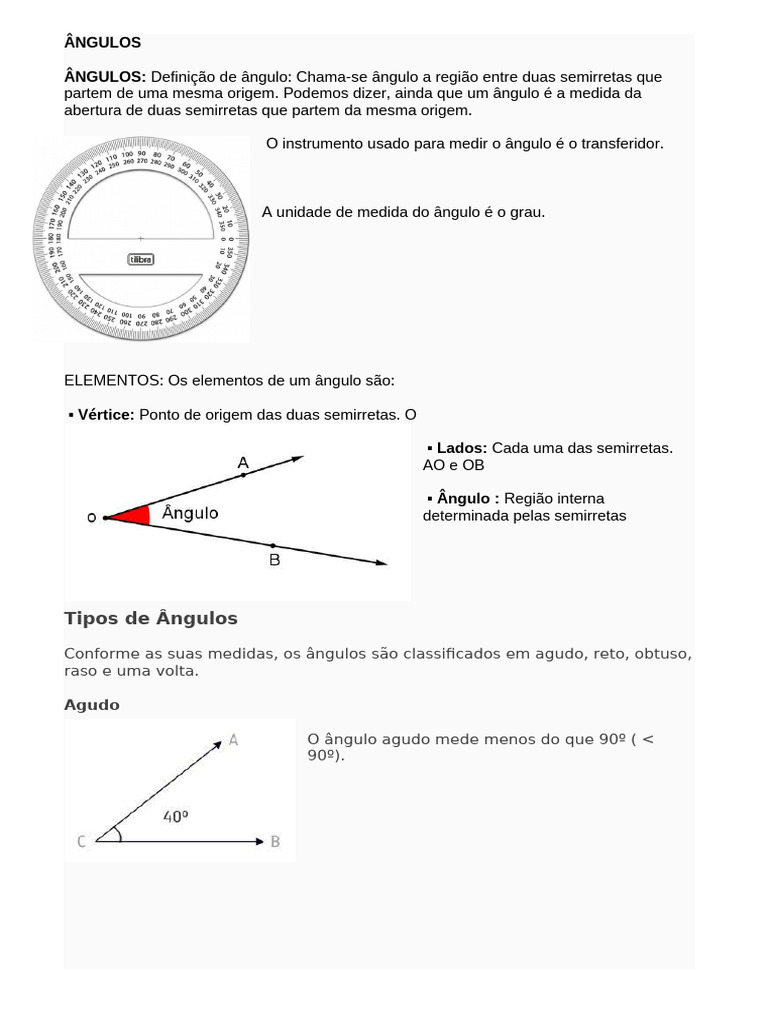 Tipos e Elementos dos Ângulos | PDF