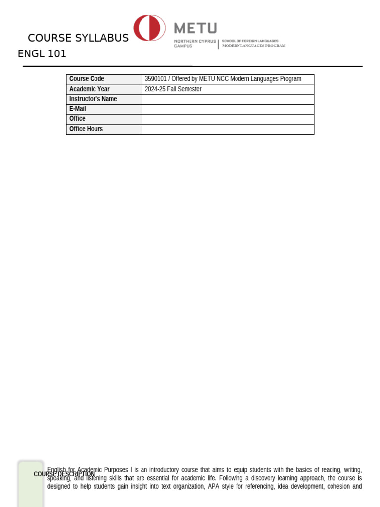 Course Syllabus Engl 101 | PDF