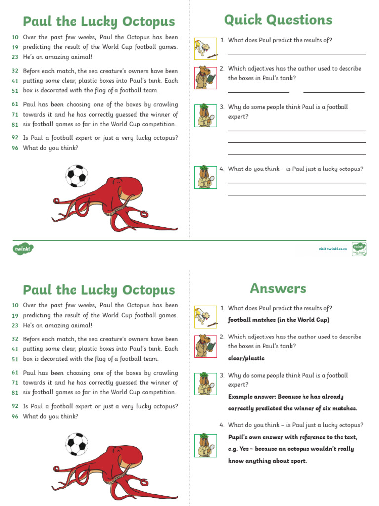 Paul the Lucky Octopus Activity Card | PDF