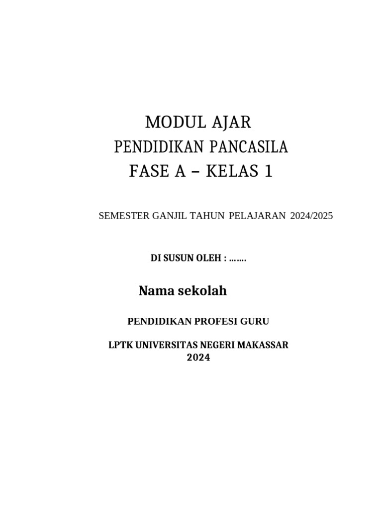Modul Ajar PKN Kelas 1 | PDF