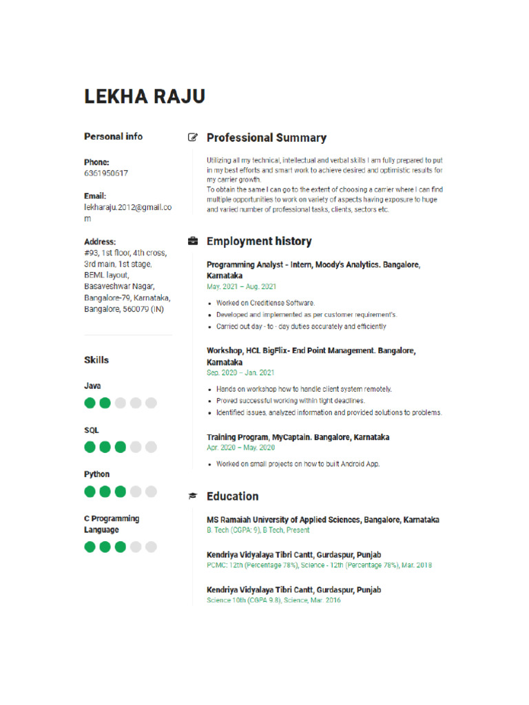 Lekha CV - Lekha Raju | PDF