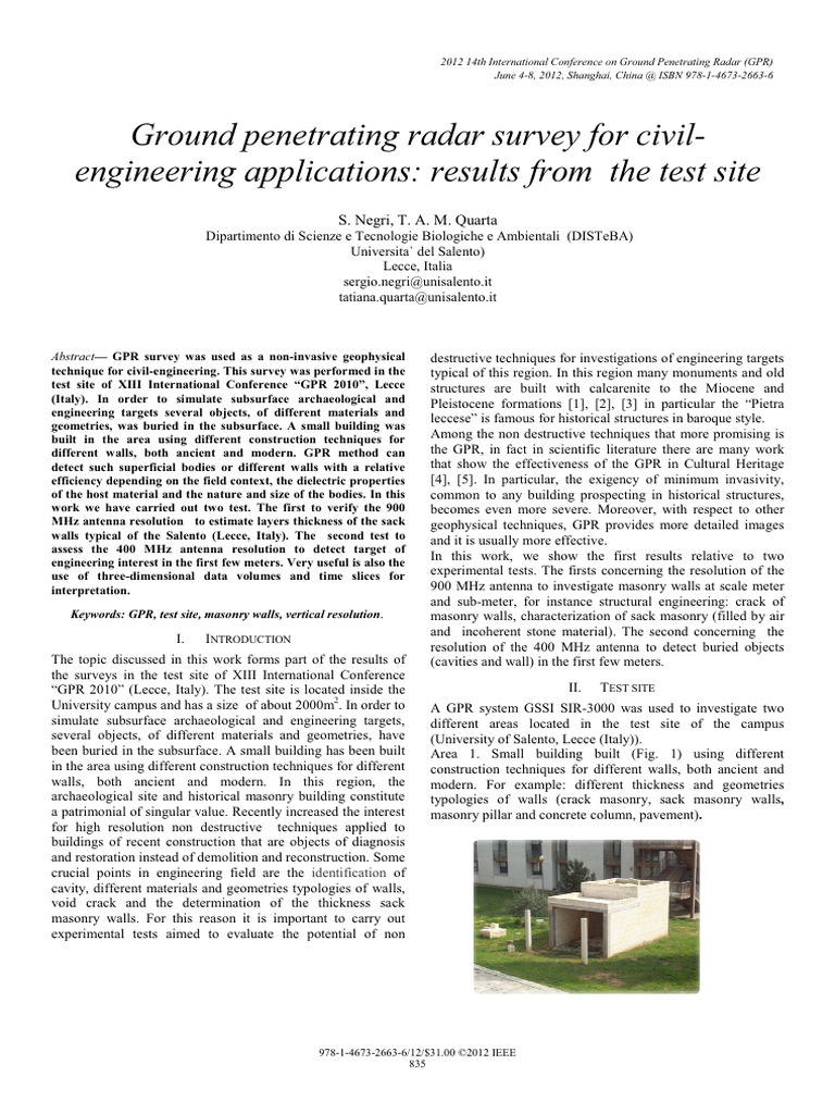 GPR Survey For Civil Engineering Application: Results From Test Site | PDF